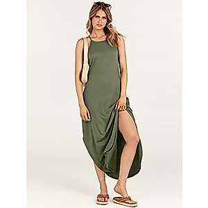 ANRABESS Women's Summer Casual Halter Neck Sundress Sleeveless Split Maxi Long Beach Dress with Pockets 991ganlanlv-M Olive