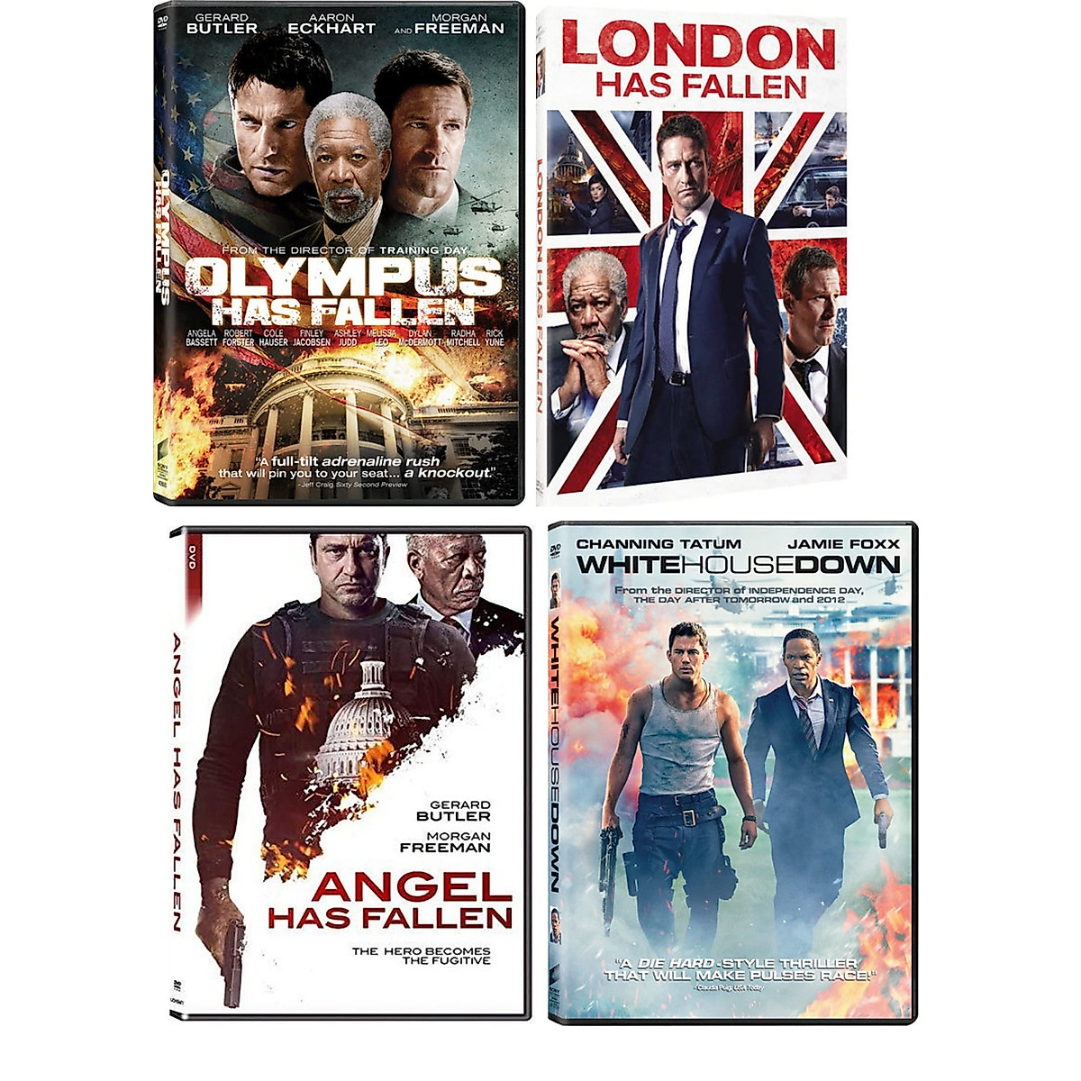 Olympus Has Fallen / London Has Fallen / Angel Has Fallen White House Down 4 DVD Set with Bonus Movie Camera Art Card