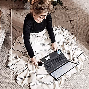 THE LOOMIA Sophie Turkish Cotton Boho Farmhouse Throw Blanket (Extra Large, Creamish Ecru Base with Black Stripes)