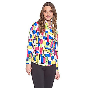 IBKUL Women’s Sun Protective UPF50+ Icefil tech Mondrian Print Long Sleeve Mock Neck Top - 10854 Multi Mondrian M
