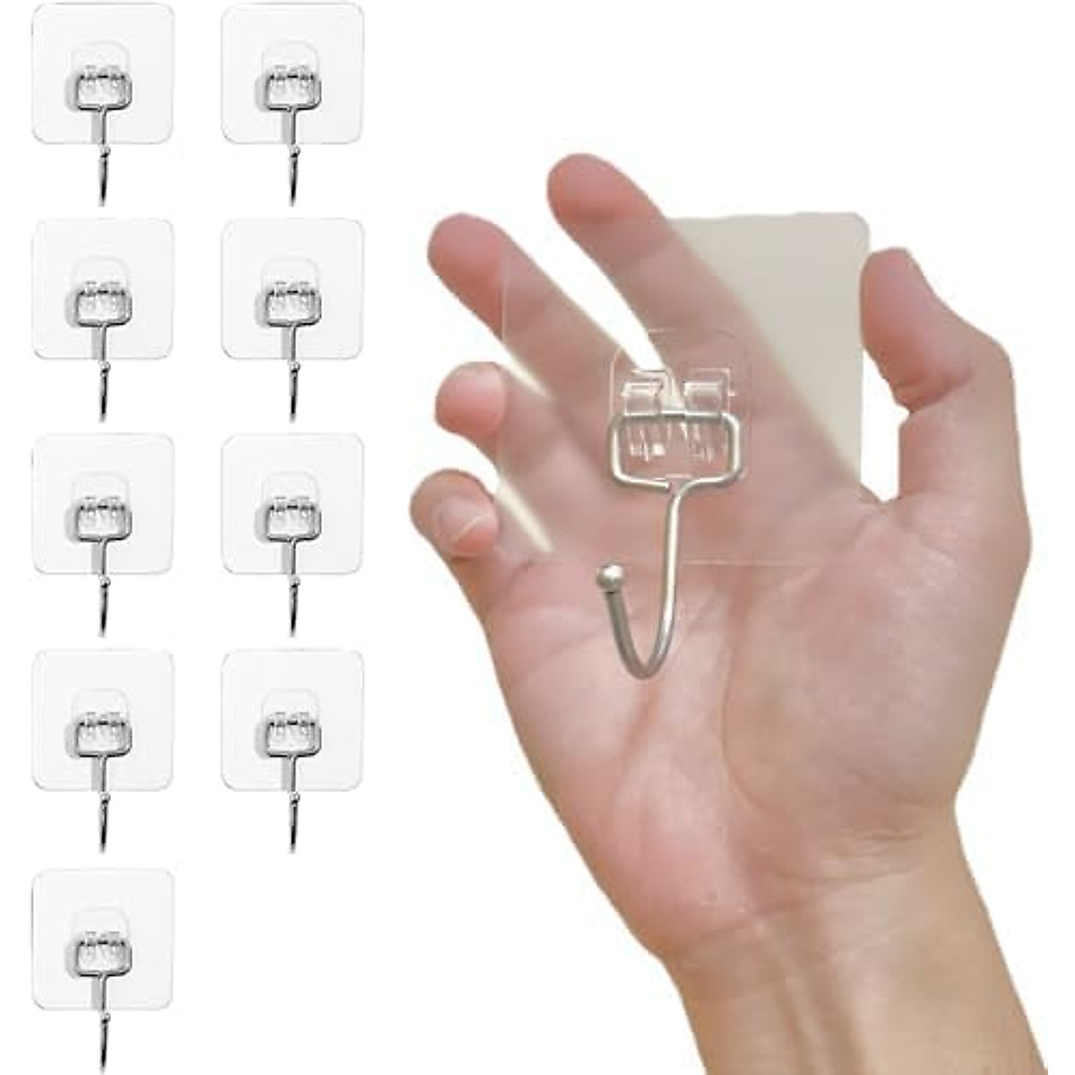 10-Pack Heavy Duty Adhesive Hooks for Robe & Towel – Waterproof Wall Mounted Hooks for Hanging, Strong Sticky Hooks for Kitchen, Bathroom, and Office – Damage-Free, Easy Installation, Transparent