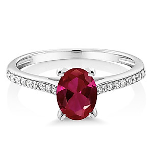 Gem Stone King 10K White Gold Gemstone Birthstone and White Diamond Engagement Ring | Oval 8X6MM | Wedding Anniversary Promise Ring For Women | Available In Size 5, 6, 7, 8, 9