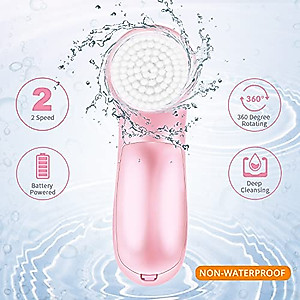 Facial Cleansing Brush 7 in 1 Face Wash Brush - Fabuday Face Spin Scrub Brushes for Skin Cleansing, Gentle Exfoliator, Blackhead Removing and Massaging, Battery Operated Face Brush Cleanser