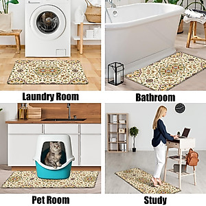 Tyrot Boho Kitchen Mat Set of 2 Cushioned Anti Fatigue Floor Mat PVC Rubber Kitchen Rugs Non Slip Waterproof Damask Floral Kitchen Rugs and Mats Comfort Standing Memory Foam Mat for Kitchen