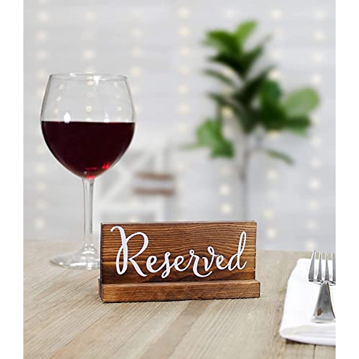 Darware Wooden Reserved Signs for Tables (6-Pack, Brown); Rustic Real Table Signs with Sign Holders for Weddings, Special Events, and Restaurant Use