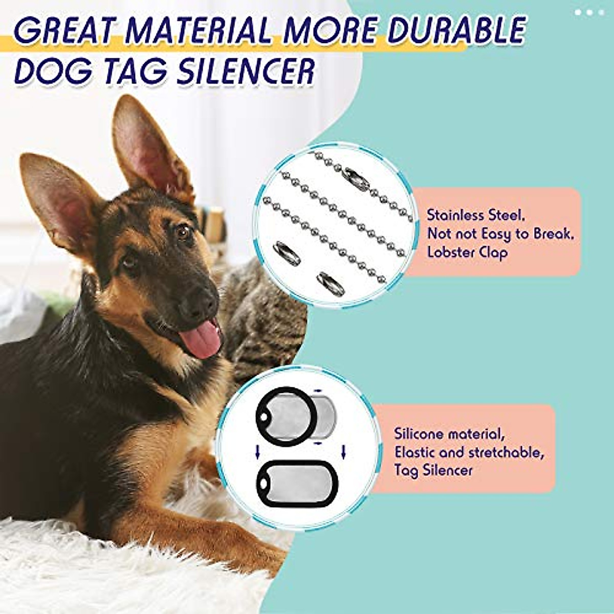 Weewooday 8 Pieces Military Dog Tag Silencers Set Silicone Silencer Black with 4 Stainless Steel Ball Chain 4.7 inch & 27.5 inch to Reduce Noise and Protect Tag