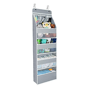 Univivi Door Hanging Organizer Nursery Closet Cabinet Baby Storage with 4 Large Pockets and 3 Small PVC Pockets for Cosmetics, Toys and Sundries (Grey)