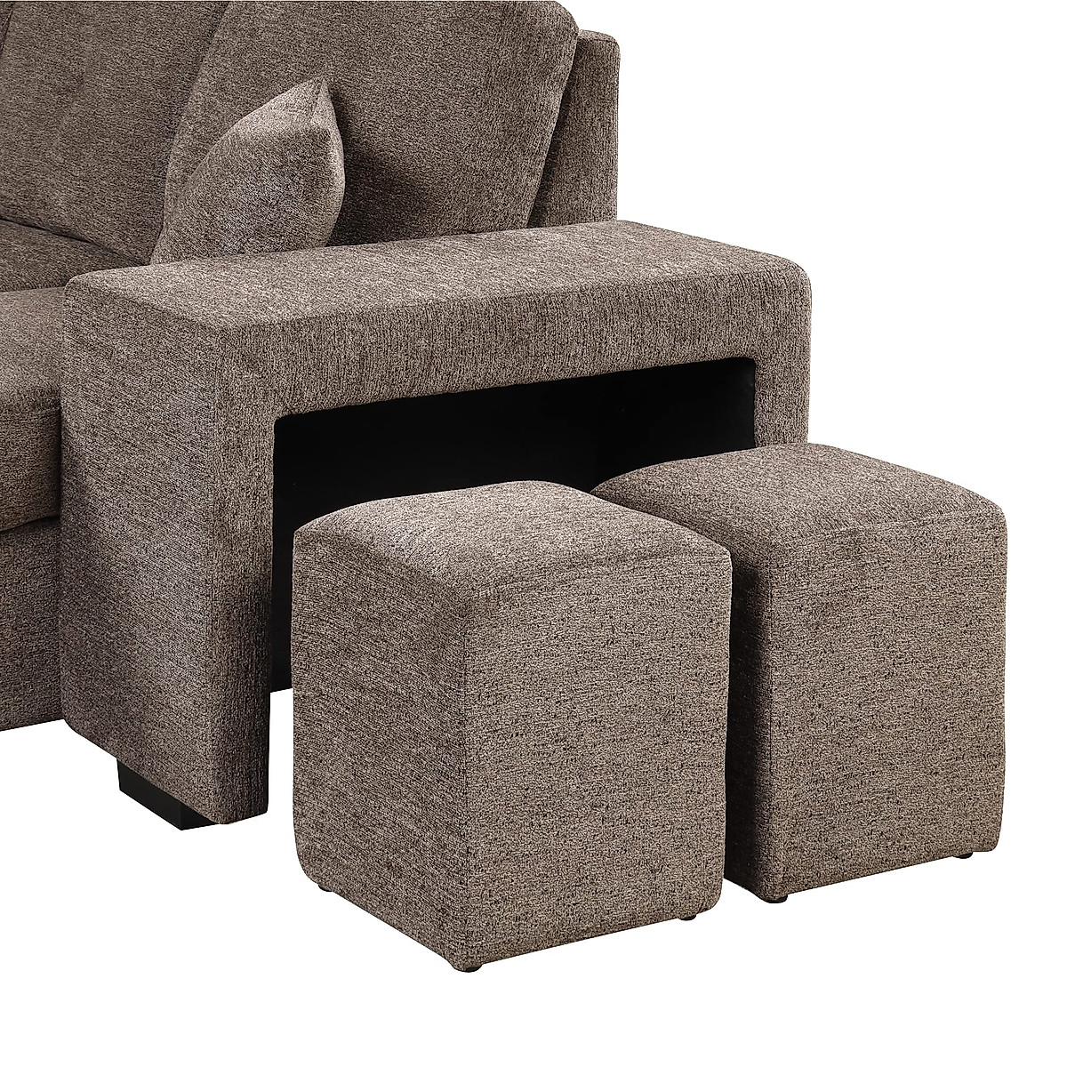 Eafurn L-Shaped Sectional Pull Out Bed and Reversible Chaise Lounge,Tufted Convertible Corner w/ 2 Stools and Storage Shelves,3 Seater Sofa & Couches for Living Room Furniture Set, Knox Charcoal 95"