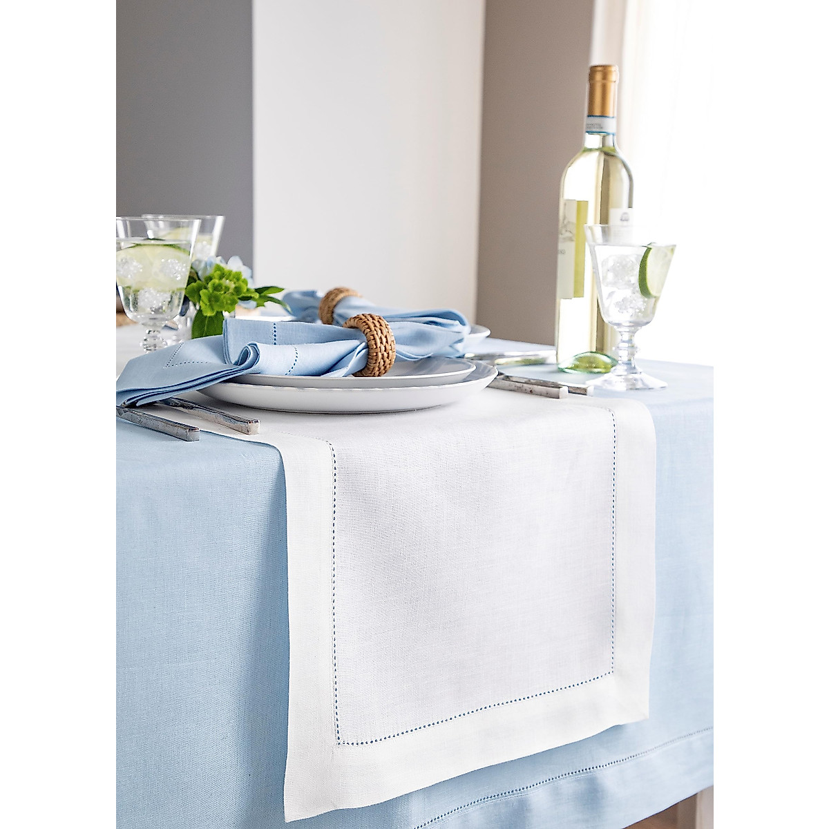 Solino Home White Linen Table Runner 54 inches – 100% Pure Linen 14 x 54 Inch Classic Hemstitch Table Runner – Small Coffee Farmhouse Table Runner for Spring, Summer, Indoor, Outdoor
