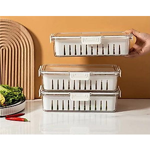 Frianchlly 1PCS Produce Saver Rectangular Food Storage Container, White, 11.5 x 3 x 3 Inches, Airtight, Leak Proof, Reusable, Durable, Dishwasher Safe