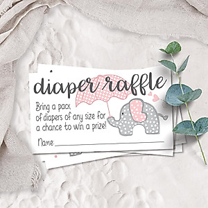 Pink Elephant Diaper Raffle Tickets (50 Count) - Girl Baby Shower Game