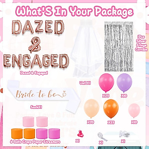 Dazed and Engaged Bachelorette Decorations, 70s Retro Groovy Bachelorette Party Decoration, Pink Orange Daisy Groovy Balloon Arch Bridal Shower Party Fringe Backdrop, Bride to Be Sash and Veil