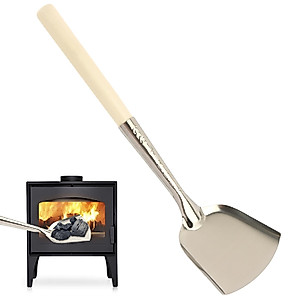 EMVANV Fireplace Ash Shovel, Long Handle Fire Pit Shovel, Pizza Oven Cleaner with Wooden Handle, Fireplace Trowel Charcoal Grill Ash Rake Gardening Fireplace Tools, for Household Camping Kicthen