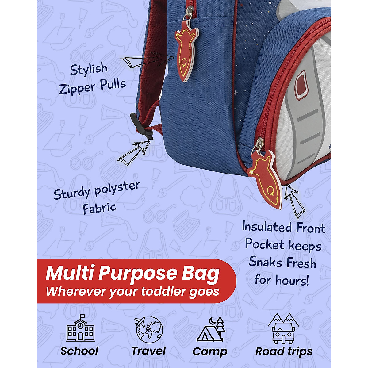 Toddler Backpack for Boys and Girls with Kids Lunch Bag - Space Astronaut Backpack and Lunch Bag Kids Backpack for School with Matching Lunch Box - Camp Travel Preschool Backpack - Awesome Astronaut