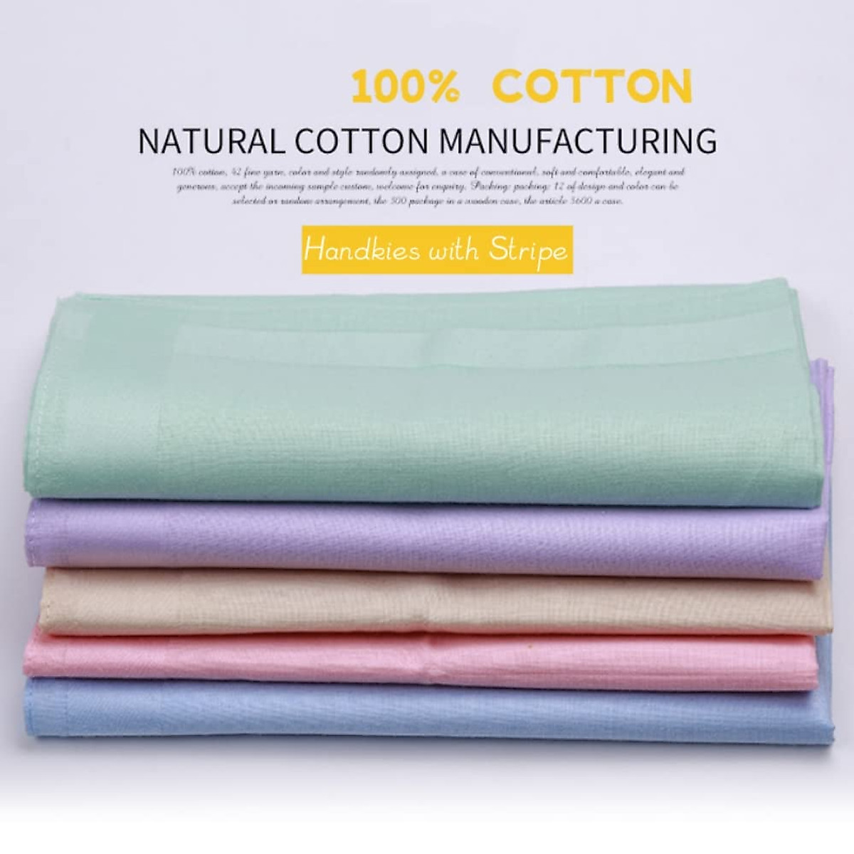 GB Women's 100% Cotton Handkerchiefs with Stripe Candy Color 5 Pieces Set