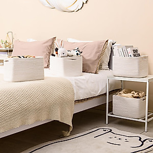 ICERZCZ Storage Baskets for Organizing, Woven Baskets for Storage, Storage Baskets Bin for Shelves, Cotton Rope Basket with Handles, 12.5" Lx9.1W x7.9H, (4 pack) White