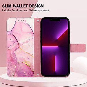 ONV Wallet Case for OnePlus Nord N20 5G - Long Neck Lanyard Marble Painted Stand Card Slot Leather Flip Case + TPU Inner Shell Cover for OnePlus Nord N20 5G [Marble] -Pink