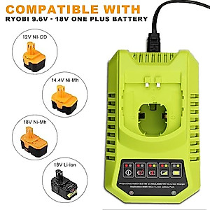 Amsbat 2-Pack 3600mAh Ni-Mh Replacement for Ryobi 18V Battery P100 P101 ABP1801 ABP1803 BPP-1813 BPP-1815 + P117 Replacement for Ryobi 18V Battery ONE+ Charger P117 P118 P119