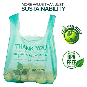 Stock Your Home Eco Grocery Bags (100 Count) Biodegradable Plastic Grocery Bags - Reusable Supermarket Thank You Shopping Bags, Recyclable Plastic T Shirt Bags, Small Trash Can Bags