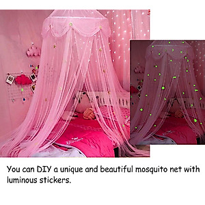 Lamdgbway Bed Canopy for Girls Glow in The Dark Stars and Moon Princess Mosquito Net Crib Hanging Tent Gift for Kids Birthday Bedroom Decor Pink