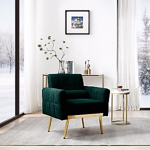 Tiophome Teddy Accent Modern Side Gold Legs & Waist Pillow, Single Sofa Couch Armchair Reading Chairs for Living Waiting Room Bedroom Green