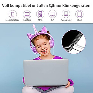 LOBKIN Unicorn Kids Headphones Cat Ear, Wired Toddler Headphones with LED Light Up, 85dB Volume Limited, Foldable 3.5mm Jack Girls Headphones for School/Travel/iPad/Tablet - Purple
