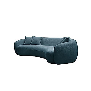 102" Teddy Fleece Boucle Cloud Sofa Modern Half Moon Comfy Sectional Leisure Couch, Beautiful Freestanding Curved Sofa&Couch for Living Room, Professionally Upholstery Perfect Shape, Blue 5 Seats