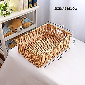 YAHUAN Rectangular Wicker Storage Basket Woven Rattan Basket with Handle, Baskets for Organizing Bathroom,Bedroom,Laundry Room,Pantry (Wicker)