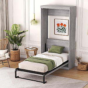 Harper & Bright Designs Twin Size Murphy Bed, can be Folded into a Cabinet, Gray