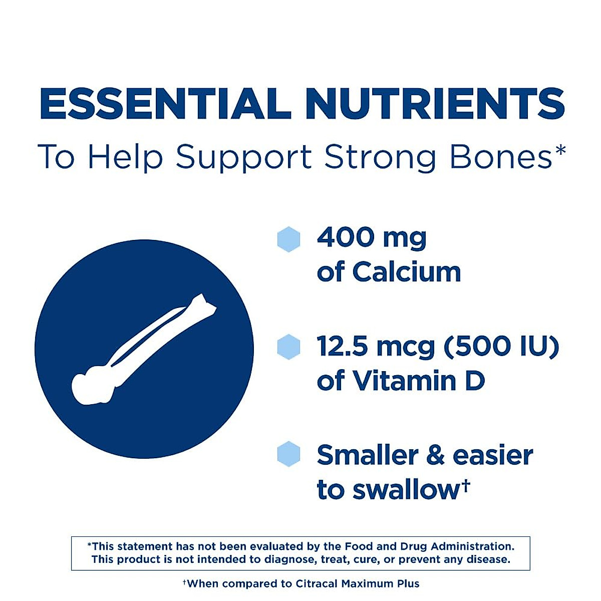 Citracal Petites, 400 mg Calcium Citrate, Easily Absorbed and Highly Soluble with 12.5 mcg (500 IU) Vitamin D3, Bone Health Support for Ages 12+, Smaller and Easier to Swallow Caplets, 375 Count
