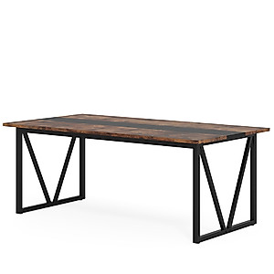 TRIBESIGNS WAY TO ORIGIN Dining Table for 6-8 People, 70.8-inch Rectangular Wood Kitchen Table with Strong Metal Frame, Industrial Large Dining Room Table for Kitchen, Living Room (Rustic Brown)