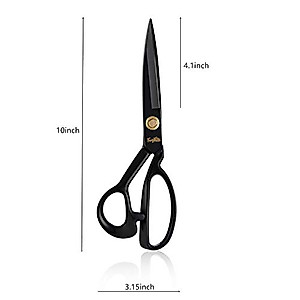 Sewing Scissors Professional 10 inch Heavy Duty Fabric Shears for Tailoring Leather Cloth Black Industrial Strength High Carbon Steel Tailor Shears for Home Office Dressmakers(Right-Handed) (10inch)