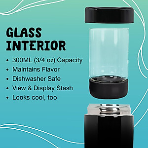 Nugbuddy Airtight Storage Container - Vacuum Sealed Insulated w Nested Glass Jar - UV Protection, Temperature Controlled Stainless - Stays Fresh - Whiteboard Finish w Marker Included - 300 ml (3/4 Oz)