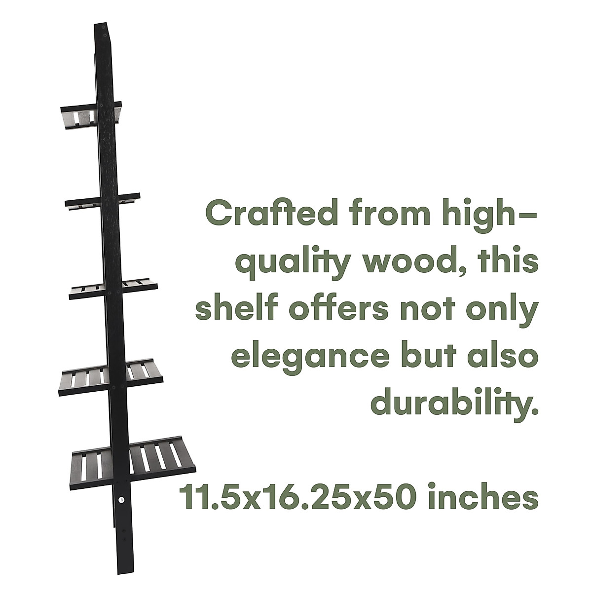 Hallops 5 Tier Black Ladder Shelf - Leaning Wooden Bookshelf for Office, Bathroom, and Home Décor - Tall Standing Wall Bookcase - Display Books, Décor, and More with Style - 11.5''D x16.25''W x50''H