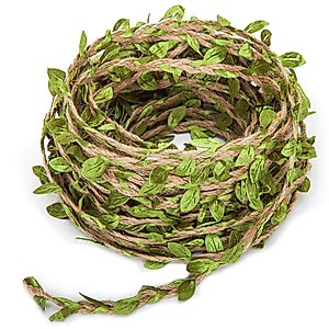 UCLEVER Artificial Vine Natural Hemp Rope Burlap Leaf Ribbon for Jungle Safari Birthday Party Decorations (33FT)
