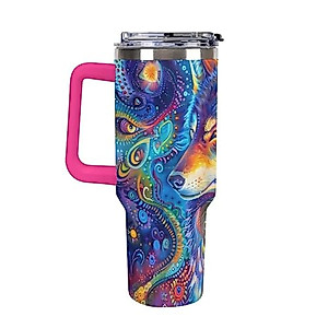 Wolf Insulated Tumbler with Lid And Straw Stainless Steel Travel Coffee Mug 40oz Light Rose Red-style