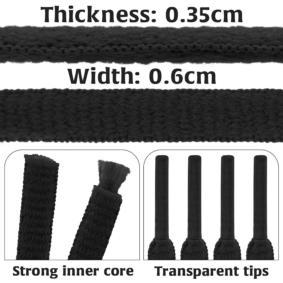 DELELE 2Pair Oval Shoes laces 42 Colors Half Round 1/4" Athletic ShoeLaces for Sport/Running Shoes Shoe Strings Black -45 inch