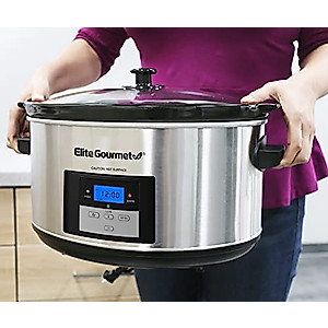 Elite Gourmet MST-900D Digital Programmable Slow Cooker, Oval Adjustable Temp, Entrees, Sauces, Stews & Dips, Dishwasher Safe Glass Lid & Crock (8.5 Quart, Stainless Steel)