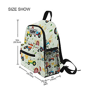 Glaphy Custom Kid's Name Backpack, Farm Tractors Cars Pattern Toddler Backpack for Daycare Travel Personalized Name Preschool Bookbag for Boys Girls