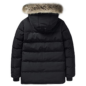 Men's Winter Coat Water-Repellent Windproof Fur Hooded Thicken Long Parka Puffer Jacket (black-1, L)
