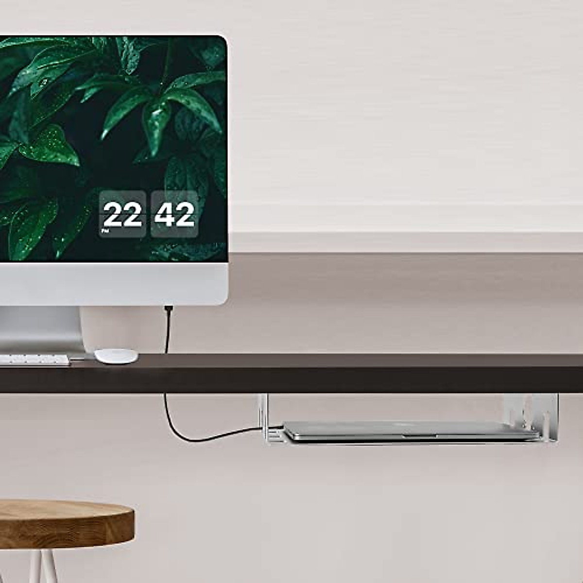 Under Table Shelf - Clear Under Desk Shelf for Laptop, PC,Mac Mini, Computer, and Gadget. Under Table Mount Shelf, Storage, Desk Hanging Organizer, Desk Laptop Holder, PC Desk Mount