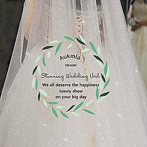 Aukmla Sparkle Cathedral Wedding Veil Long Glitter Bridal Veils with Comb for Women and Brides (White, 59'' Width)