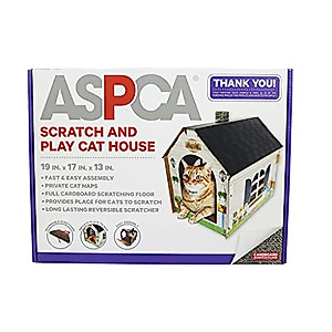 ASPCA Cardboard Cat House Hideaway Playhouse with Cat Scratcher Scratching Pad 19"L x 13"W x 17"H