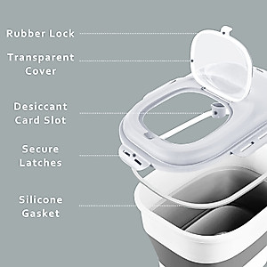 Cereal Rice Food Storage Containers, Collapsible 20 to 50 Lbs Dispenser Bin with Rolling Wheel Airtight Locking Lid, Dog Pet Cat Flour Sugar Plastic Leakproof Sealable Large Kitchen Pantry Holder