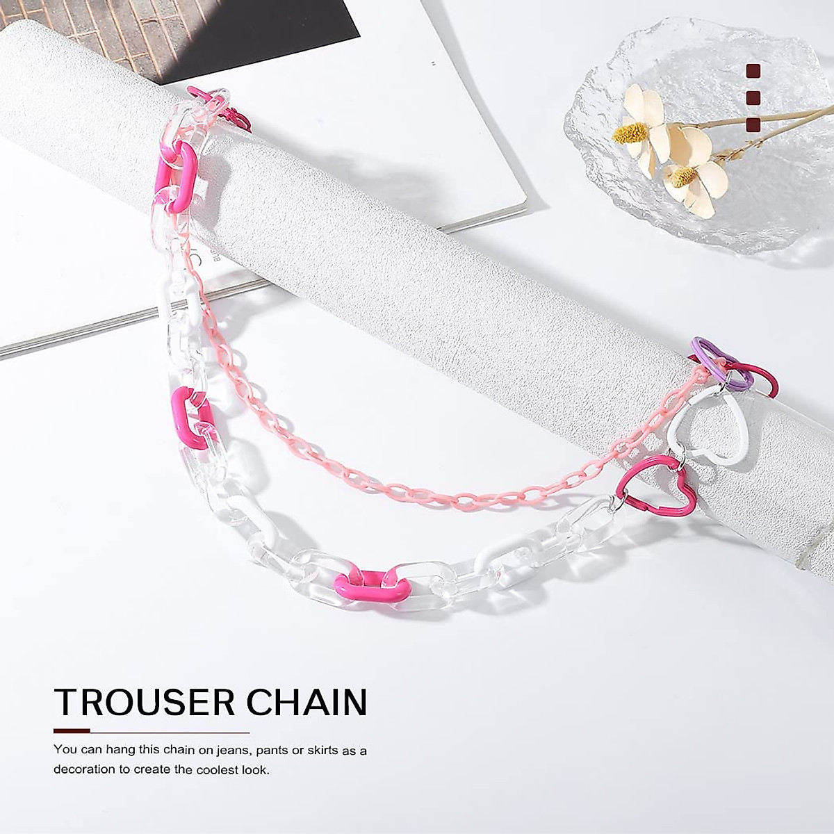 Sinalty Pink Hip Hop Pants Chains Layered Jean Chains Heart Pants Belt Chain Rave Body Jewelry Accessories for Women and Girls