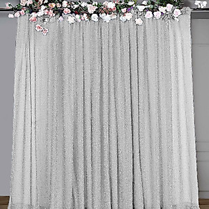 Hanha 2PC-5X10FT Silver Metallic Shiny Spandex Curtain Party Wedding Backdrop Photography Background Photo Booth Studio Background Home Party Supplies Christmas Decor (Silver)