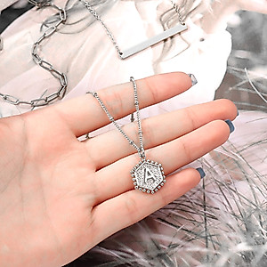 Turandoss Silver Layered Necklaces for Women, 14K White Gold Plated Paperclip Chain Necklace for Women Hexagon Letter Pendant Initial A Necklace Choker Necklaces Silver Necklace for Women