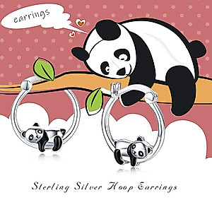 JUSTKIDSTOY Hypoallergenic Panda Hoop Earrings for Women Girls Sterling Silver Small Animal Huggie Hoop Earrings for Sensitive Ears Panda Jewelry Graduation Gifts for Daughter