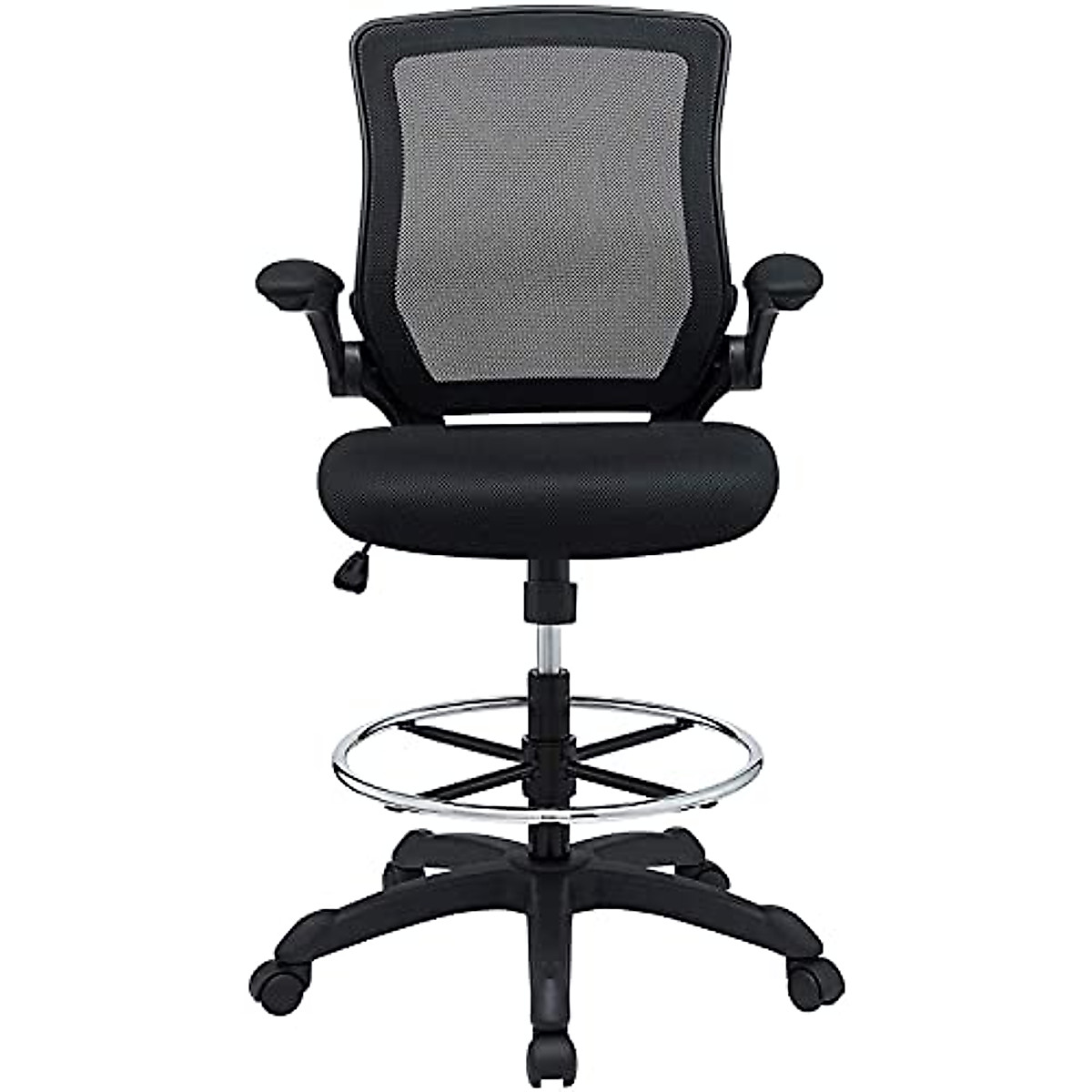 Modway Veer Reception Desk Flip-Up Arm Drafting Chair in Black