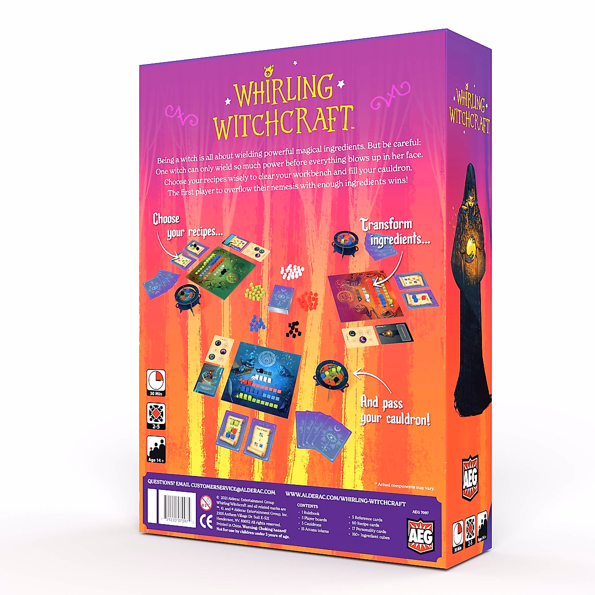 AEG Whirling Witchcraft | Use Recipes, Generate Magical Ingredients & Overflow Opponent's Cauldron | Halloween Board Game | 2-5 Players | Ages 10+